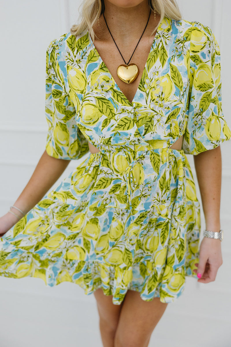 Adrian Mini Dress - Fresh Lemon Tree – Triple Threads